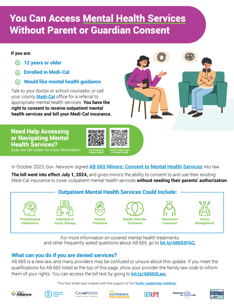 AB 665 Minor Consent Mental Health Services Fact Sheet - The Children's ...